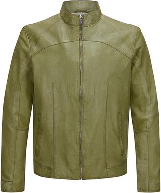 Milestone Herren Lederjacke gr&uuml;n Lammnappa unifarben mit Motiv