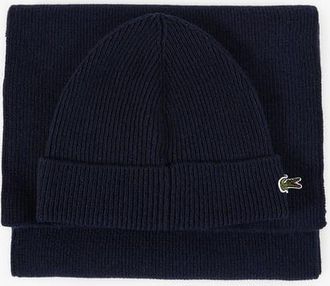 Lacoste Coffret &eacute;charpe et bonnet c&ocirc;tel&eacute;s en laine
