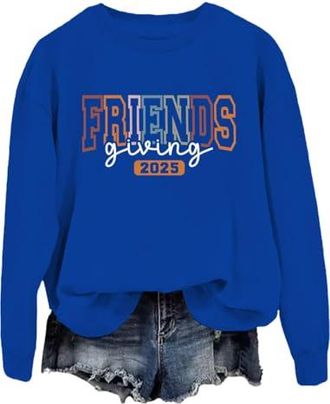 Generic Sweat-shirt Friends Giving pour femme - Chemise de Thanksgiving 2025 - Sweat-shirt Friends Thanksgiving, bleu, 3XL