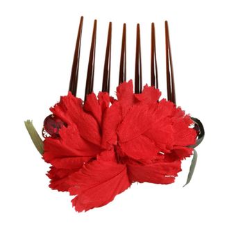 Dolce & Gabbana Femme, Accessoires, Rouge, Taille: ONE Size Peigne Cheveux Soie Or Floral