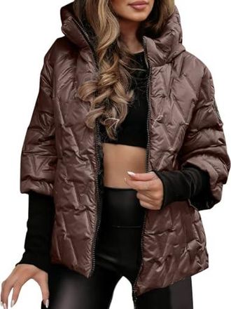 Generic NAFING Veste Hiver Femme, Manteau Femme Hiver Zipp&eacute;e Veste Doudoune a Capuche Chaude Anorak Grande Taille Blouson Manteau De Couleur Unie Doudoune Duv