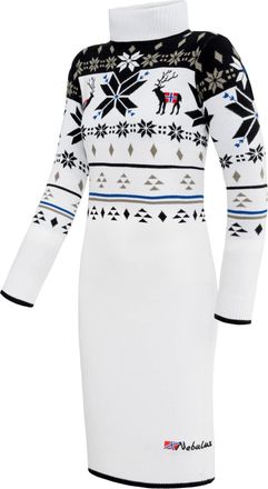 Nebulus Damen Norweger Strickkleid HIGH, Knielang, vielseitig, weiß-schwarz - XXL/44