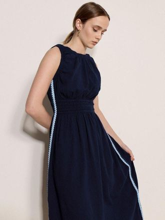 Apricot Midikleid Midi-Kleid mit H&auml;kelspitze und Smokarbeit Smokarbeit