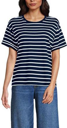 Lands End Supima Shirt mit kurzen Rollärmeln, Damen, Größe:32-34 regular, Blau, Baumwolle, by Lands End