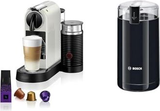 Nespresso DeLonghi Citiz EN267.WAE Kaffeekapselmaschine mit Milchaufschäumer, 1710W,1 L, 37.2 x 21.8 x 27.7 cm, Creme-weiß & Bosch Hausgeräte TSM6A013B Kaffeemü