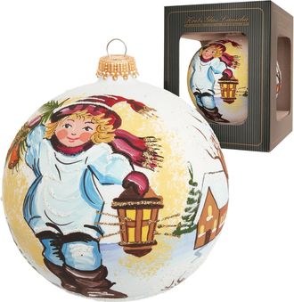 Krebs Glas Lauscha Weihnachtskugel Junge mit Laterne - Mehrfarbig - &Oslash; 10cm - handgefertigt & mundgeblasen aus Glas - Weihnachtsbaum - Deko Ornament - festlich - winterli