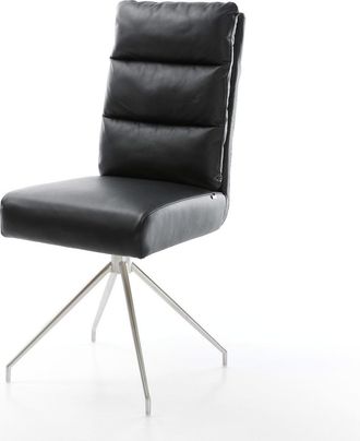 DELIFE Esszimmerstuhl Pela-Flex Echt-Leder Schwarz Kreuzgestell konisch Edelstahl Taschenfederkern, Esszimmerstühle