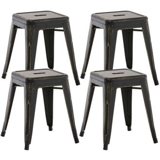Clp Lot de 4 tabourets bas au style industriel Armin en m&eacute;tal Noir-Or