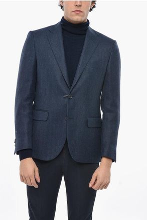 Nino Danieli Herringbone Linen Blend Blazer with Notch Lapel Gr&ouml;&szlig;e 48
