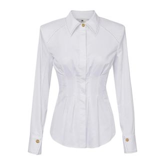 Elisabetta Franchi Femme, Blouses et Chemises, Blanc, Taille: 38 FR Chemise en Satin de Coton Blanc