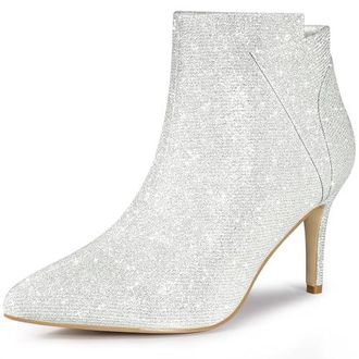 Allegra K Bottines &agrave; talon aiguille et &agrave; bout pointu scintillant pour femmes Argent 37