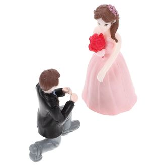 NUOBESTY Kleiner Paarfigur Hochzeitstortenornament Langlebige Heiratsantrags Puppe In Grau Rosa Dekoratives Cartoon Paar f&uuml;r Valentinstag und Hochzeitsfeiern Z
