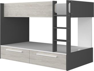 Vente-Unique Vente-unique - Lits superposés 2 x 90 x 200 cm - 2 tiroirs - Anthracite, naturel et blanc - tinoli