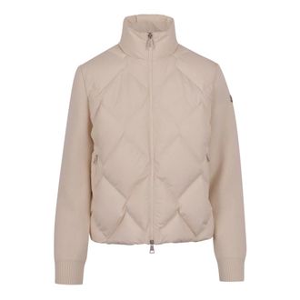 Moncler Gesteppte Strickjacke mit Rei&szlig;verschluss aus Wolle & Kaschmir - - Knitwear - Damen - Beige - M