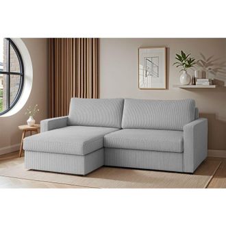 Fun M&ouml;bel Ecksofa Sofa mit Schlaffunktion bendik Stoff Poso Hellgrau Ottomane Links