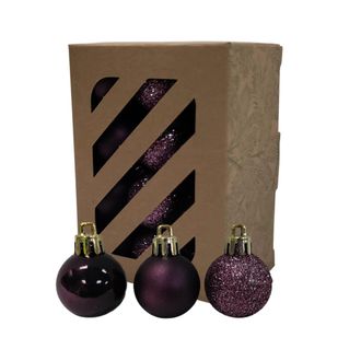 Premier 24 lila Mini-Weihnachtskugeln - Pflaumenkugeln - Weihnachtsbaum-H&auml;ngeornament - 30 mm 3 cm Kugeln - glitzerndes mattes gl&auml;nzendes Set