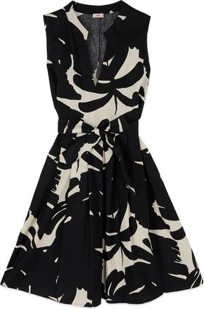 Oltre Femme, Robes, Noir, Taille: 46 FR Robe &Eacute;vas&eacute;e en Popeline Imprim&eacute;e