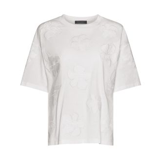 Elena Miro Besticktes T-Shirt aus Baumwolljersey - - Tops - Damen - Wei&szlig; - XL