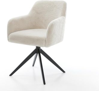 DELIFE Drehstuhl Greg-Flex Pl&uuml;sch Creme-Wei&szlig; Kreuzgestell breit Schwarz 360&deg; drehbar Wippfunktion Taschenfederkern, Esszimmerst&uuml;hle