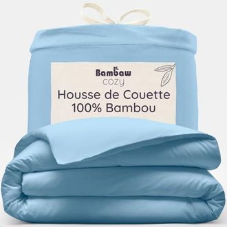 Bambaw Housse de Couette 200x200 Bambou, Housse de Couette Douce et Anti Acariens, Drap en Bambou Refroidissant, Été et Hiver, Drap Hypoallergénique et Rafra