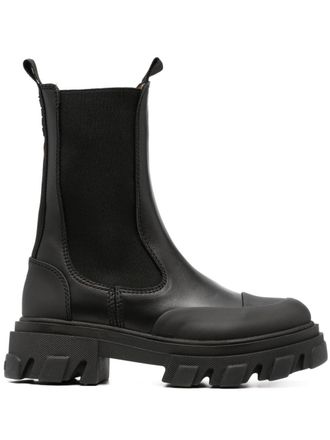 Ganni bottes chelsea en cuir &agrave; semelle &eacute;paisse - Noir