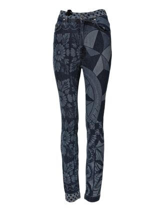 Dolce & Gabbana Womens Blue Graphic Print Cotton Skinny Denim Jeans Elastane Clothing