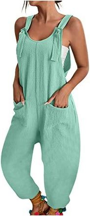 Generico Combinaison Pantalon Femme Chic Et &Eacute;l&eacute;gant Jumpsuit Droit Fluide D&eacute;t&eacute; sans Manches Couleur Unie Slim Combipantalon Rompers avec Poches D&eacute;contract&eacute;e Pl