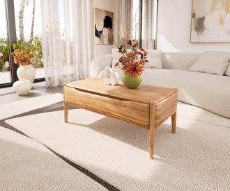 DELIFE Couchtisch Simcha 100x50 cm Akazie Natur 2 Klappen, Couchtische