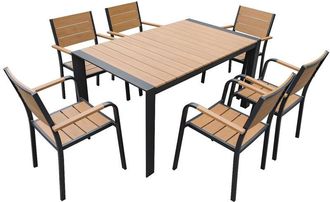 Vente-Unique Salle &agrave; manger de jardin en aluminium : une table L.150 cm et 6 fauteuils empilables - Naturel clair et anthracite - NYROS de MYLIA