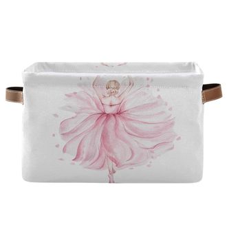 HMZXZ Rxyy Rosa Ballerina Tanzen Segeltuch Aufbewahrungsboxen Zusammenklappbar Spielzeuge Lager Bin mit VE Leder Griffe Aufbewahrungsk&ouml;rbe Veranstalter f&uuml;r 