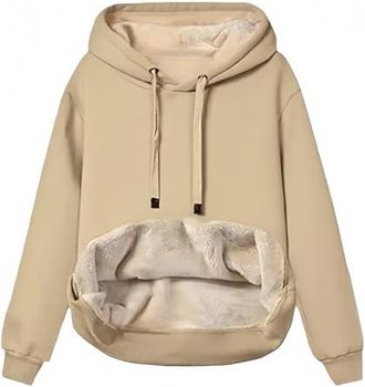 Generic Sweat &agrave; capuche d&eacute;contract&eacute; en polaire chaude doubl&eacute;e Sherpa pour femme, chandail &agrave; capuche &eacute;pais avec poches, kaki, 3XL