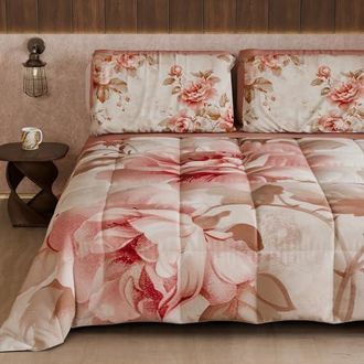 Petti Artigiani Italiani Petti Artigiani Italiani Winter-Steppdecke, Winterdecke, Steppdecke f&uuml;r franz&ouml;sisches Bett, Doubleface, einfarbig und Digitaldruck mit Blumenmuster 04