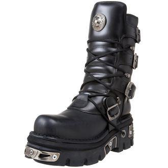 New Rock Unisex Stiefel M.373-S4 Metallic Collection - Stil Punk, Gothic und Biker - schwarzes Rindsleder, Reactor Sohle, Plateau 5 cm und Absatz 7 cm, mit Sch