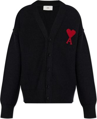 Ami Woll-Cardigan mit Logo - - Knitwear - unisex - Schwarzk - XL