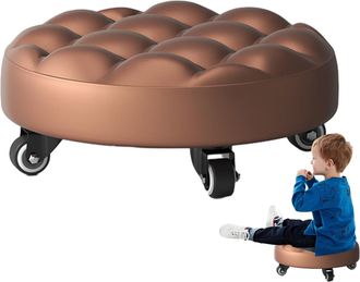 Generic Bodenstuhl f&uuml;r Erwachsene - Hocker mit Rollen unten, aus PU-Leder mit 4 R&auml;dern, kompakter Rollsitz | Kletterstuhl, drehbar, verstellbar, mobiler Arbei