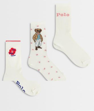 Polo Ralph Lauren 3er-Pack Socken in Elfenbeinwei&szlig; mit Bear-Motiv in einer Geschenkbox