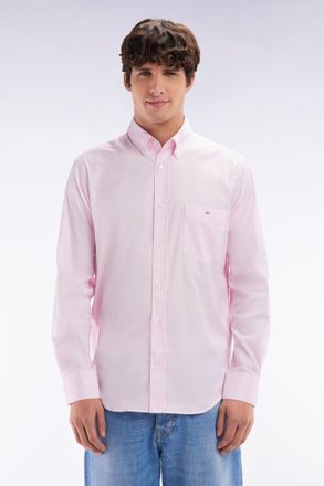 Eden Park Chemise En Twill De Coton Rose Unie Coupe Droite