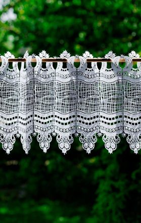 Plauener Spitze by Modespitze, Store Bistro Gardine Scheibengardine mit Stangendurchzug, hochwertige Stickerei, H&ouml;he 28 cm, Breite 112 cm, Wei&szlig;
