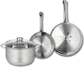 Fackelmann ELO 9875650 Batterie de cuisine 3 pièces, Ensemble de 2 Poêles de cuisson 24 et 28 cm et 1 faitout 24 cm Elo Profi Brillant, inox, induction