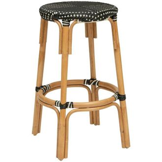 Atmosphera Atmosphera - Tabouret de bar en Rotin et assise bicolore Noir & Blanc h 66 cm