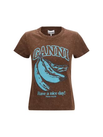 Ganni Womens T-Shirt Banana Cotton Chicory Coffee T-Shirts & Jerseys