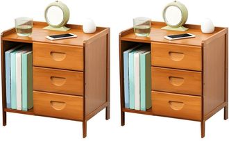 Generic Moderner Nachttisch Aus Holz Mit 3 Schubladen - Nachttisch Aus Der Mitte des Jahrhunderts for Schlafzimmer - Hellbraun, 2er-Set (14 L X 12 B X 18 H)(T