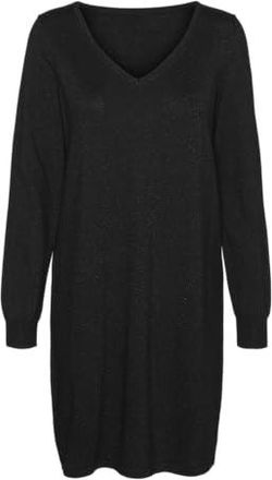 Vero Moda Vmhappyshine Ls Robe Courte 2 Voies Boo Mini, Noir/D&eacute;tails : w. DTM Lurex, S Femme