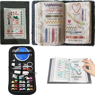 Generic Kit de livre de points de broderie pour d&eacute;butants, livre d&eacute;chantillons de broderie portable avec outils de couture complets et instructions (fran&ccedil;ais 