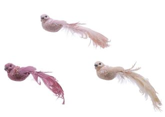 Kaemingk Weihnachtsschmuck Kunststoff 4x16cm Vogel mit Federn auf Clip 1 St&uuml;ck rosa Sortiert