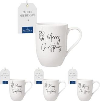 Villeroy & Boch Statement Tasse Merry Christmas Wei&szlig;, Sp&uuml;lmaschinenfest, Mikrowellensicher, Becher mit Henkel, Kaffeebecher Weihnachten, Kaffeetasse Weihnachten, Wint