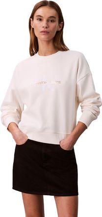 Calvin Klein Damen-Monogramm-Logo, Rundhalsausschnitt, Wei&szlig; Greige, XS