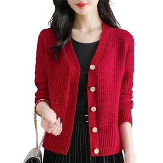 Generic Cardigan tricot&eacute; pour femme - Printemps - Tendance - Style d&eacute;contract&eacute; et &eacute;l&eacute;gant, Rouge, XXL