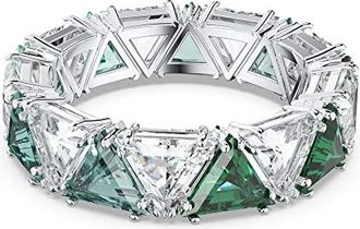 Swarovski Bague cocktail Ortyx, Cristaux taille triangle, Verte, Métal rhodié