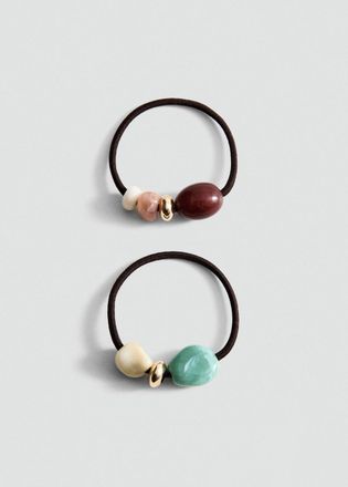 Mango Lot 2 &eacute;lastiques &agrave; cheveux perles fantaisie vert pastel - Femme - Taille unique - MANGO